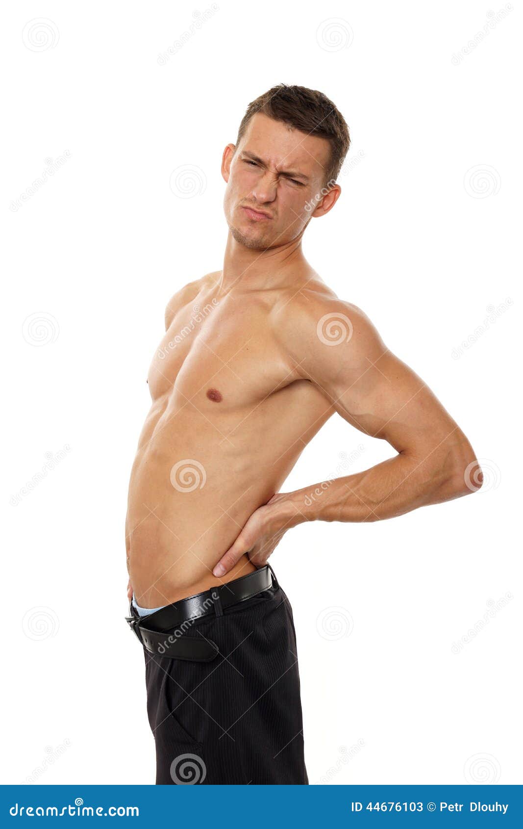 Young man with back pain stock image. Image of painful - 44676103