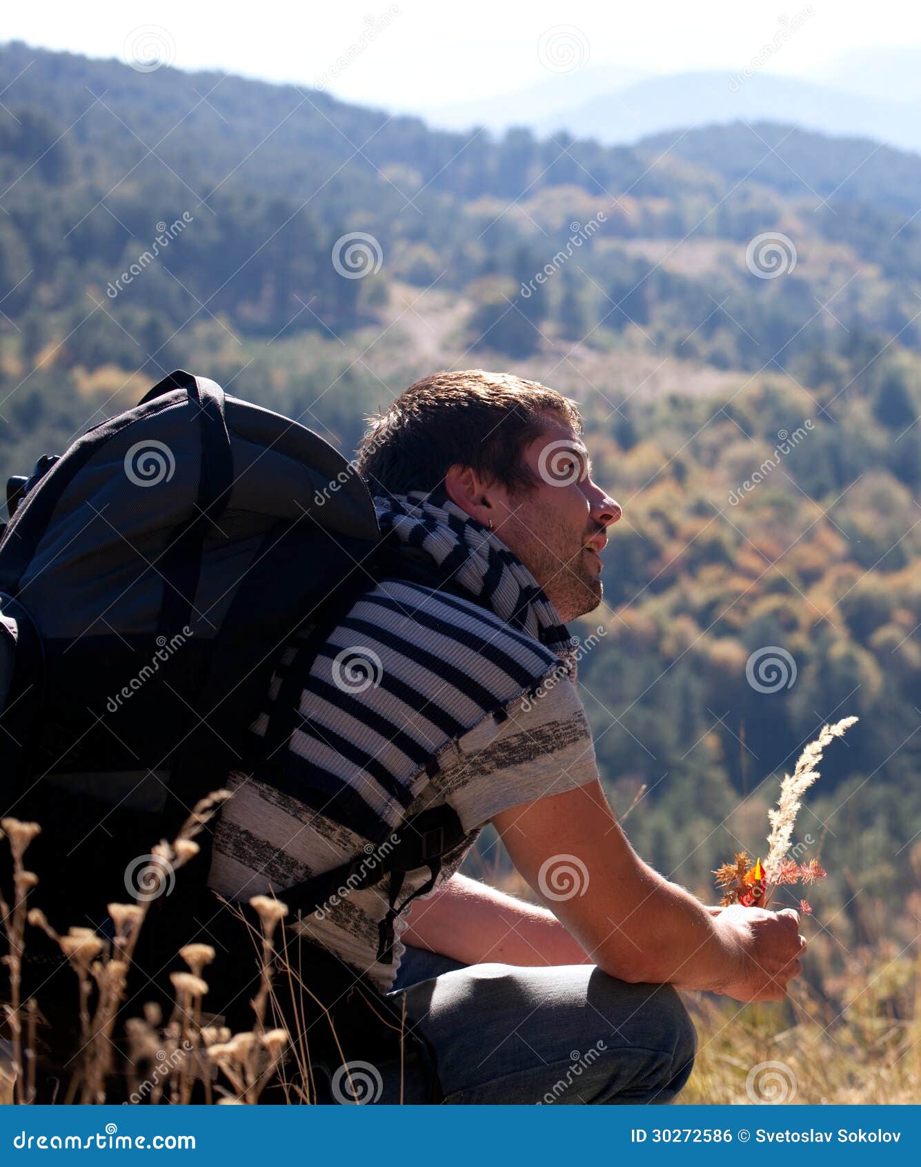 Man with backpack stock photo. Image of scenic, looking - 30272586