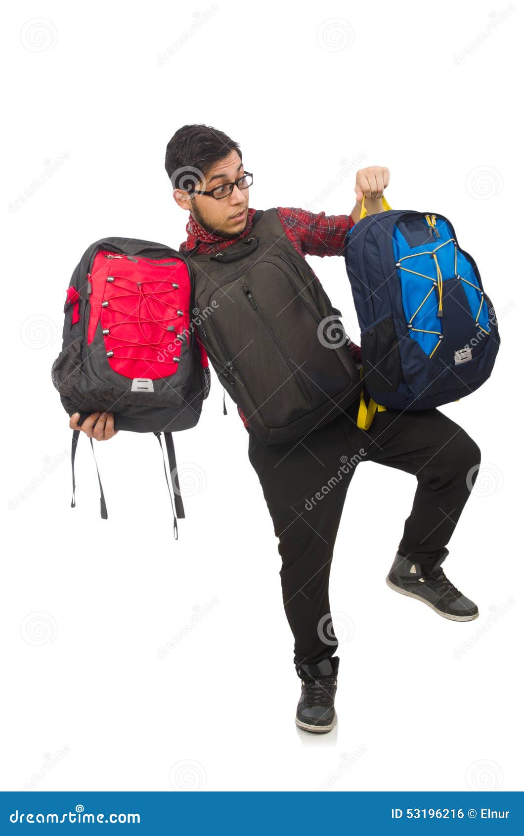 Young Man with Bags Isolated on White Stock Photo - Image of studio ...