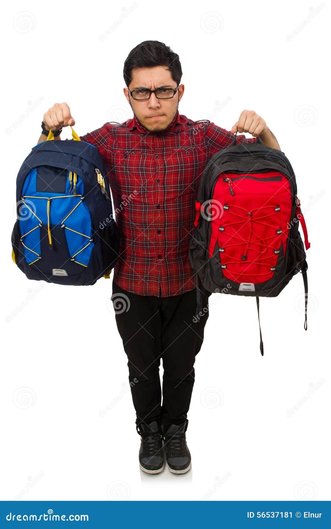 Young Man with Bags Isolated on the White Stock Image - Image of ...