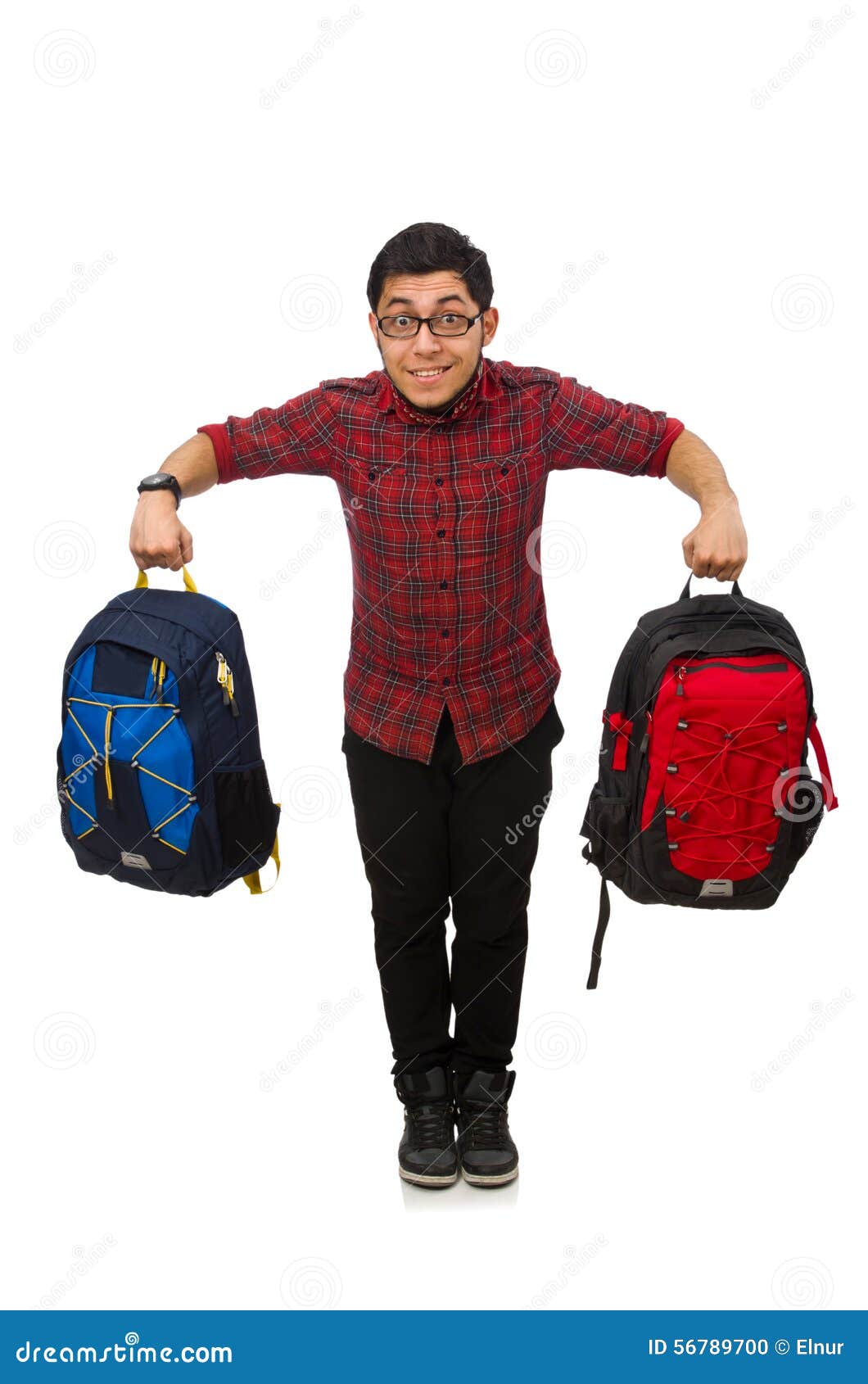 Young Man with Bags Isolated on the White Stock Photo - Image of ...