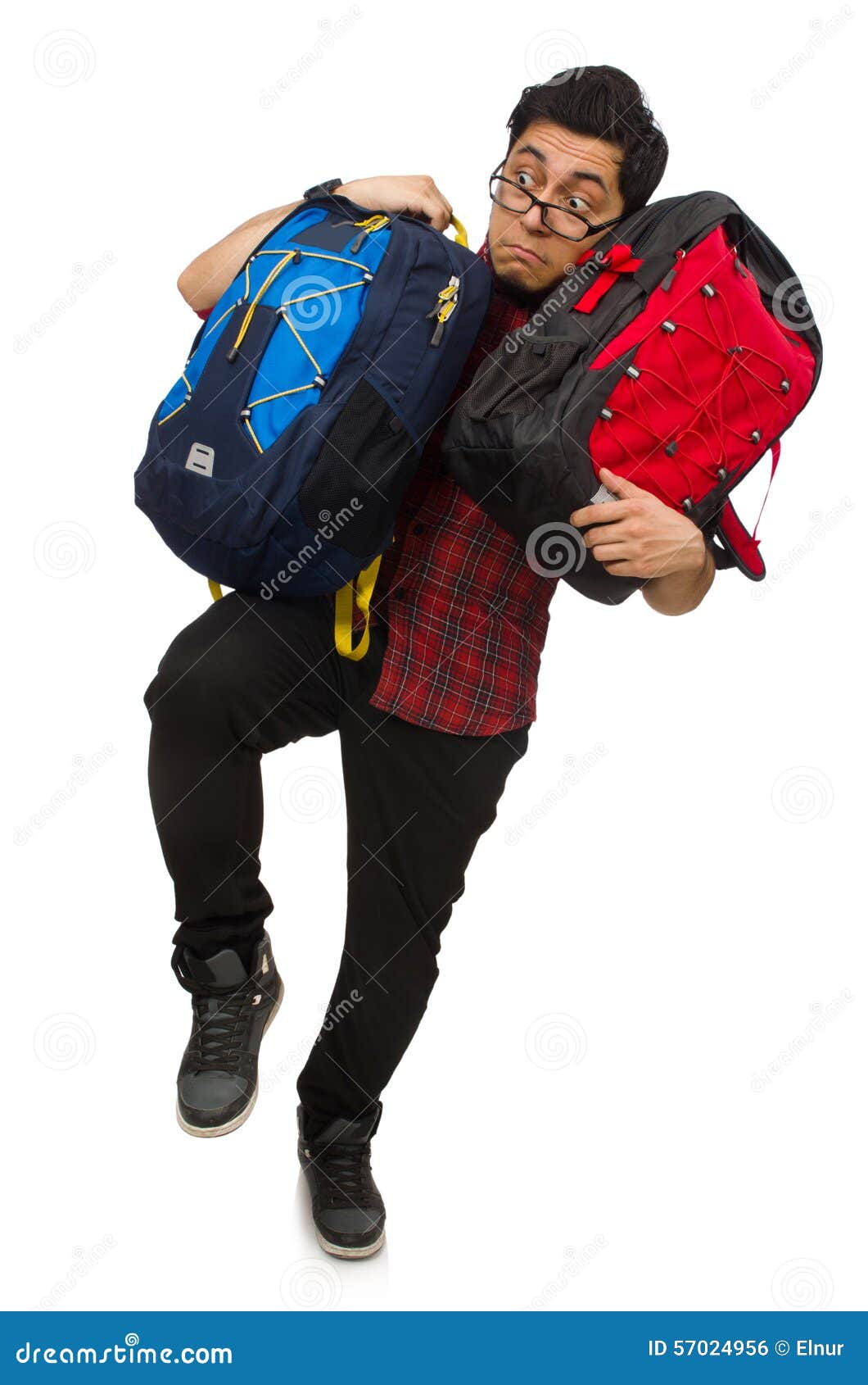 Young Man with Bags Isolated on the White Stock Photo - Image of style ...