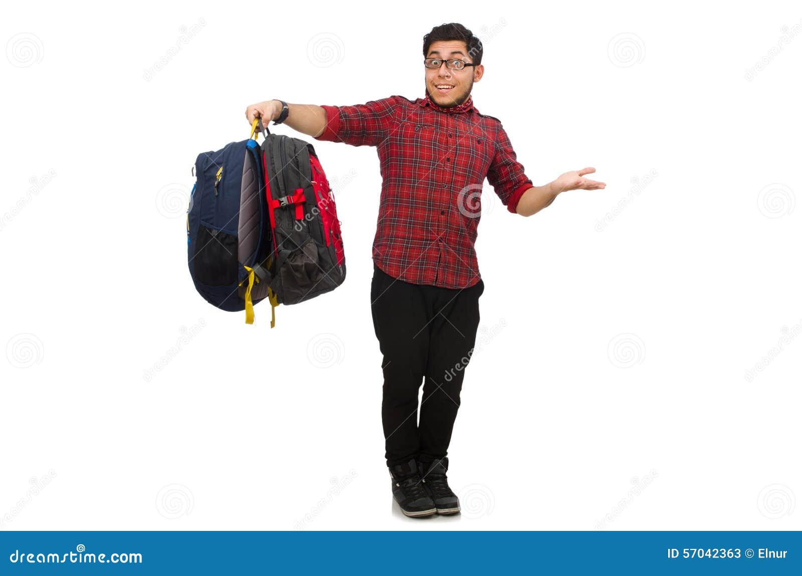 Young Man with Bags Isolated on the White Stock Image - Image of ...