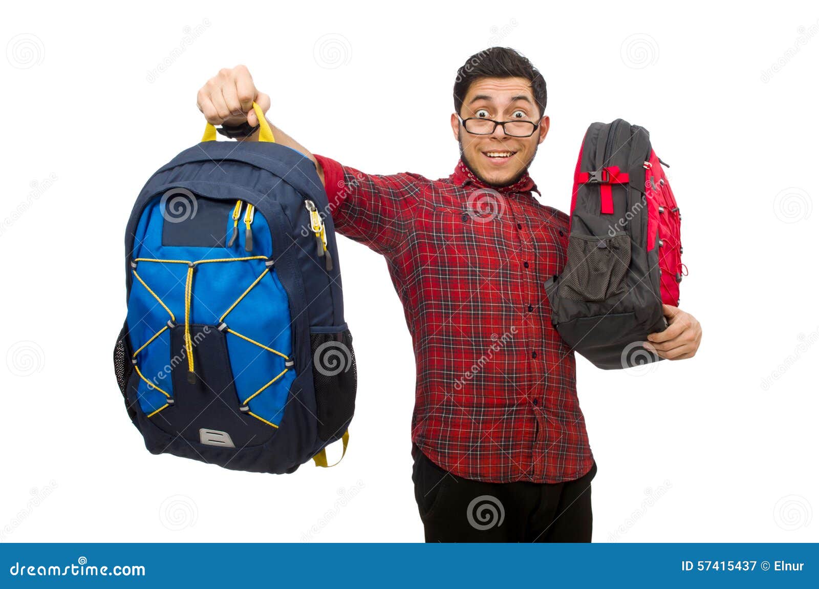 Young Man with Bags Isolated on the White Stock Image - Image of happy ...