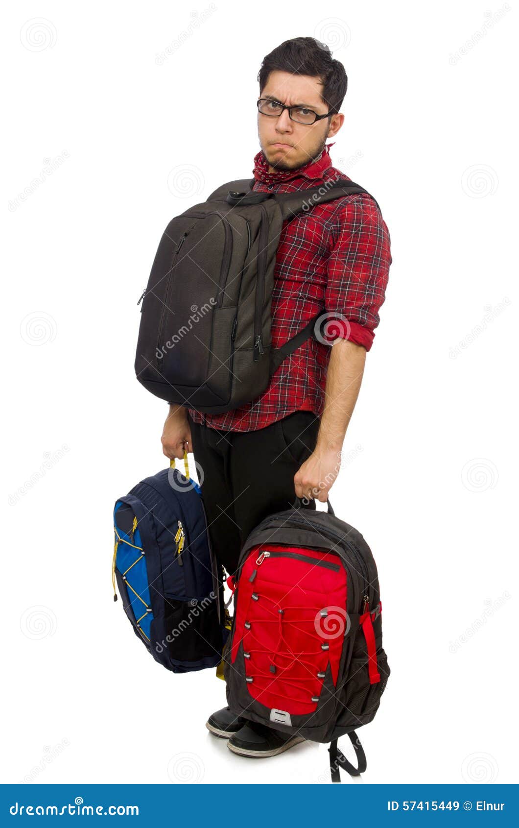 Young Man with Bags Isolated on the White Stock Image - Image of ...