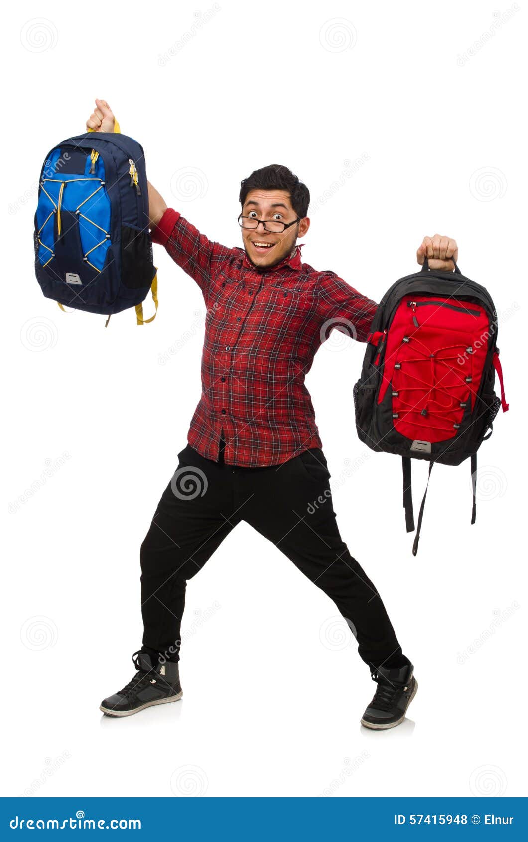 Young Man with Bags Isolated on the White Stock Photo - Image of ...