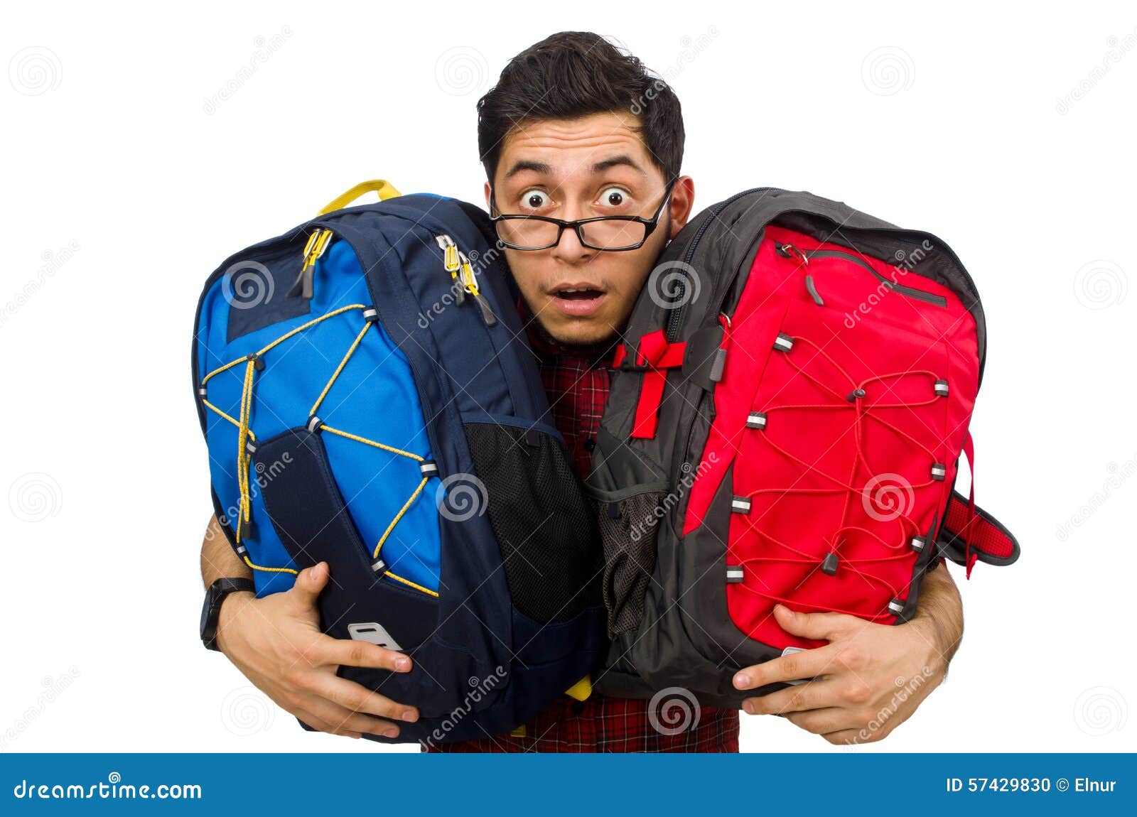 Young Man with Bags Isolated on the White Stock Photo - Image of ...