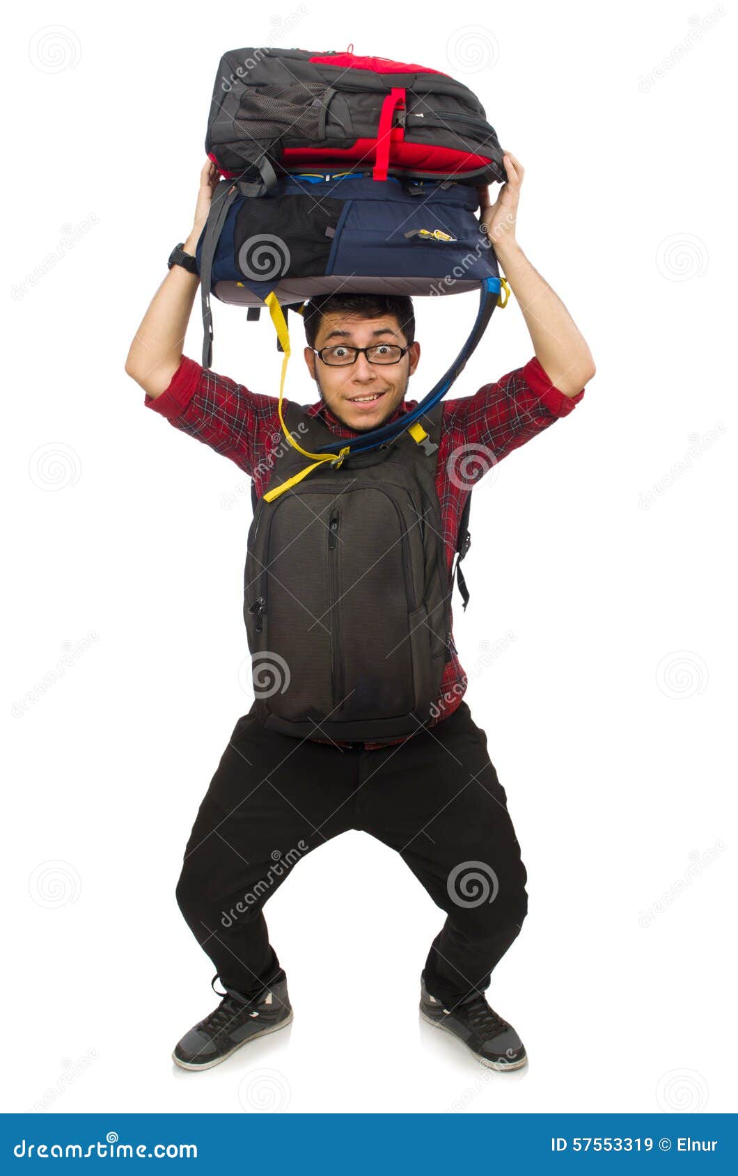 Young Man with Bags Isolated on the White Stock Image - Image of ...