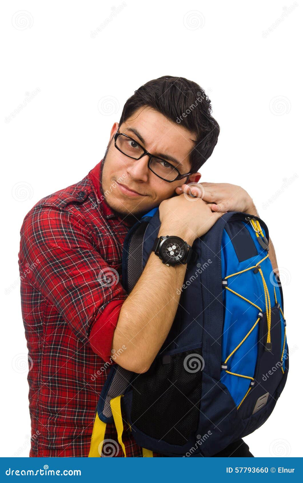 Young Man with Bags Isolated on White Stock Photo - Image of white ...