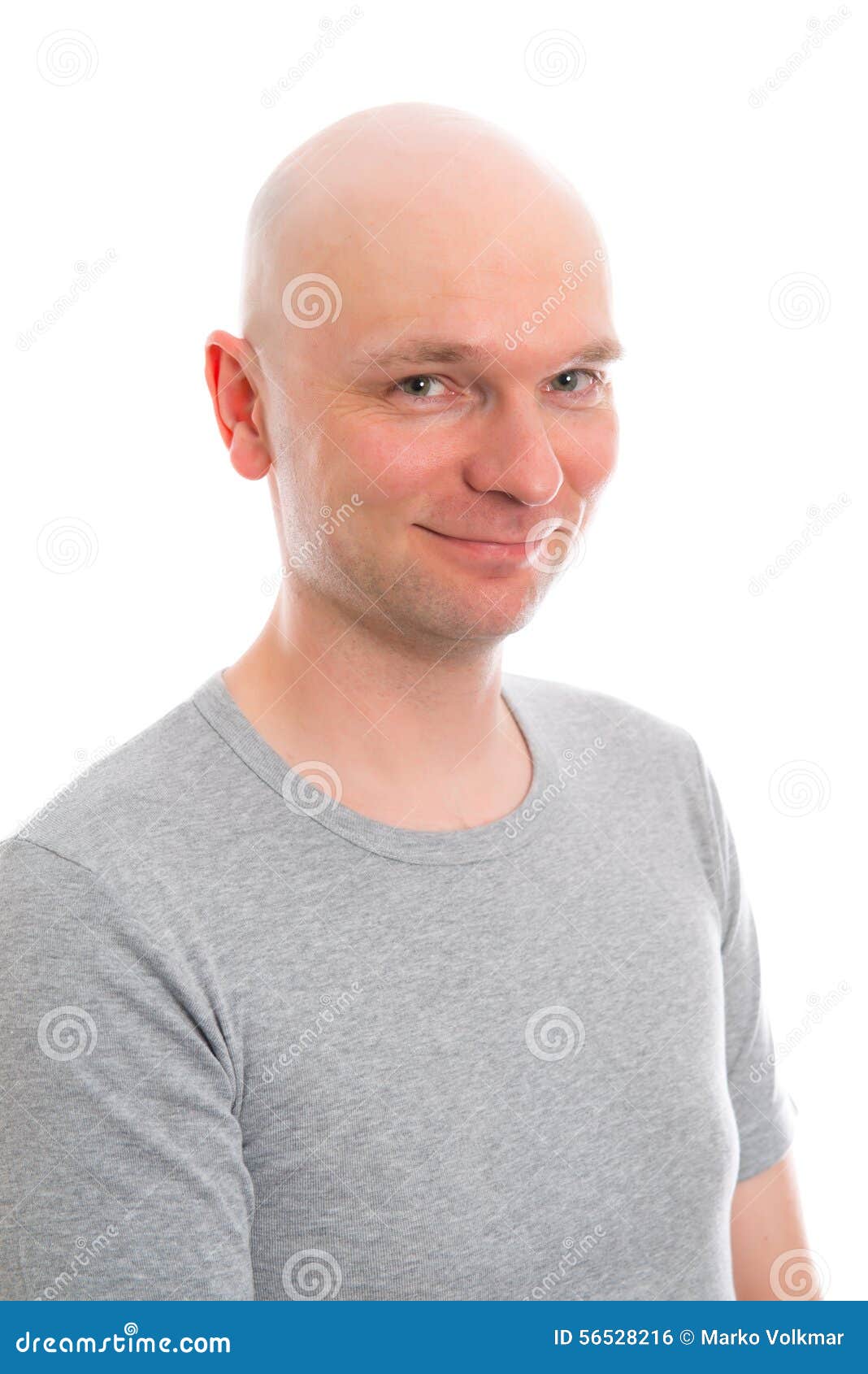 Young Man with Bald Head is Smiling in To the Camera Stock Photo ...