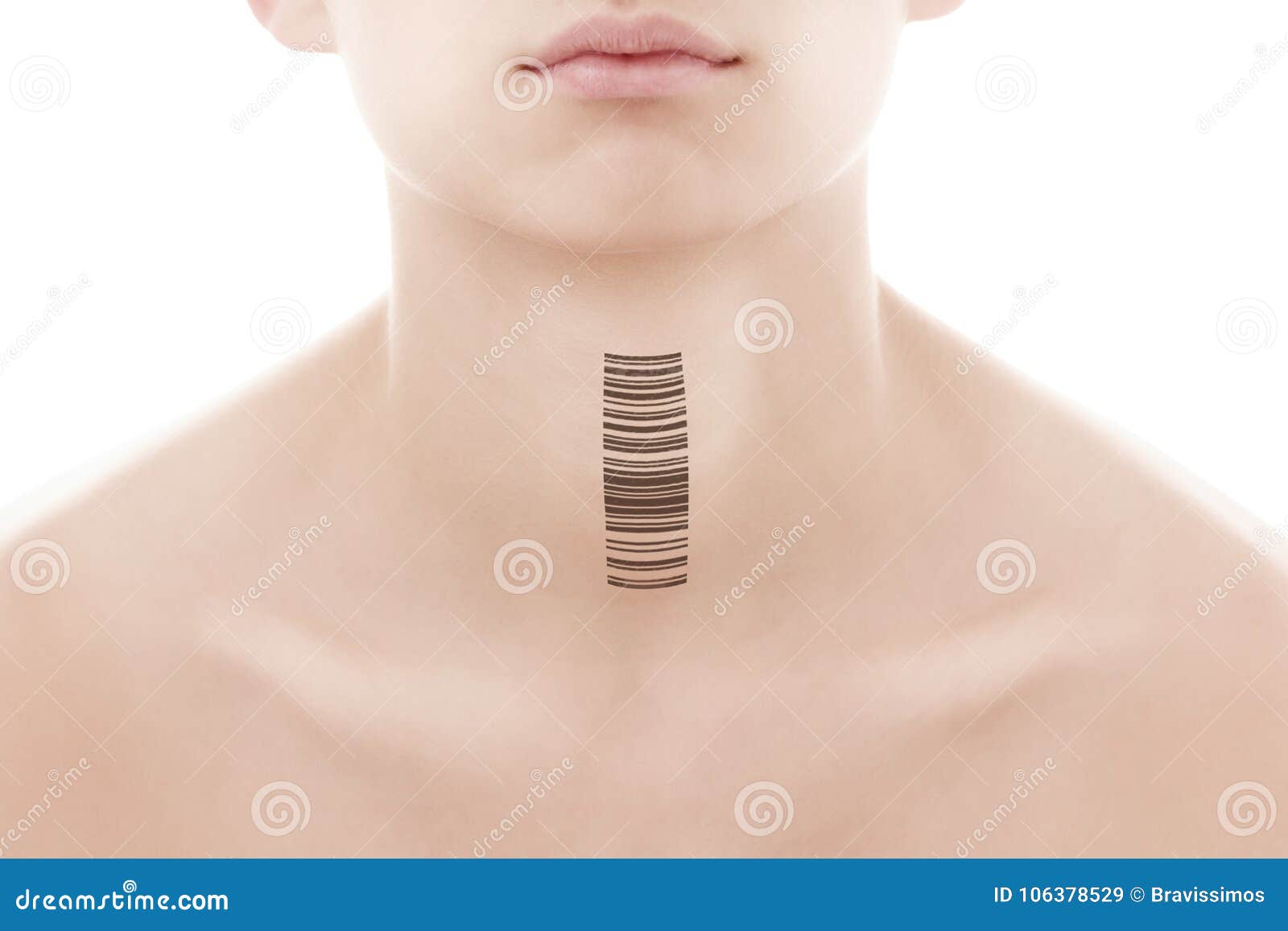 Young Man with a Bar Code of Genetic Researches. Clone of DNA and Human ...