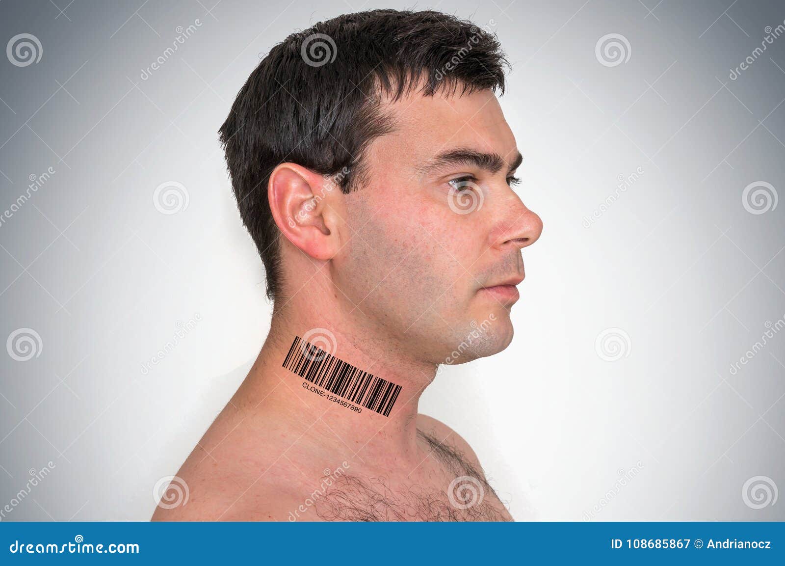 Man with Barcode on His Neck - Genetic Clone Concept Stock Image ...