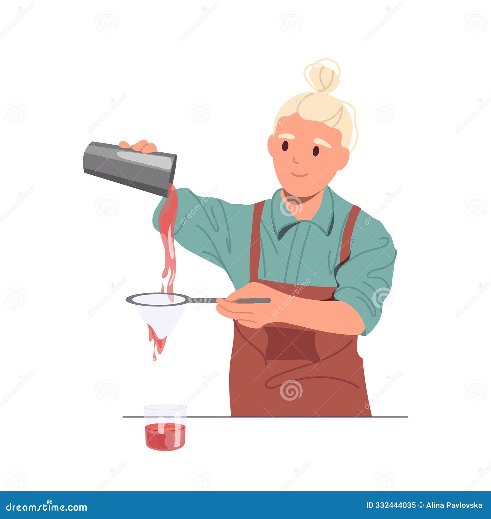 Young Man Bartending Cartoon Character Filtering Liquid Cocktail ...