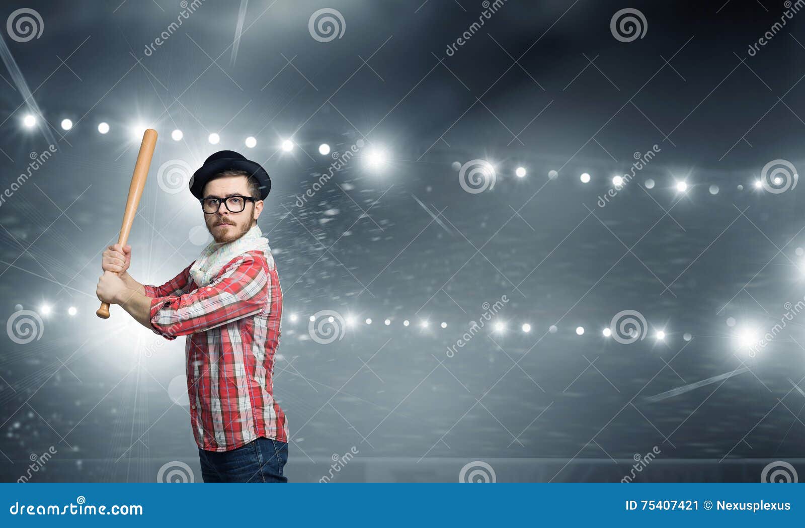 Young Man with Bat . Mixed Media Stock Image - Image of adult, hipster ...