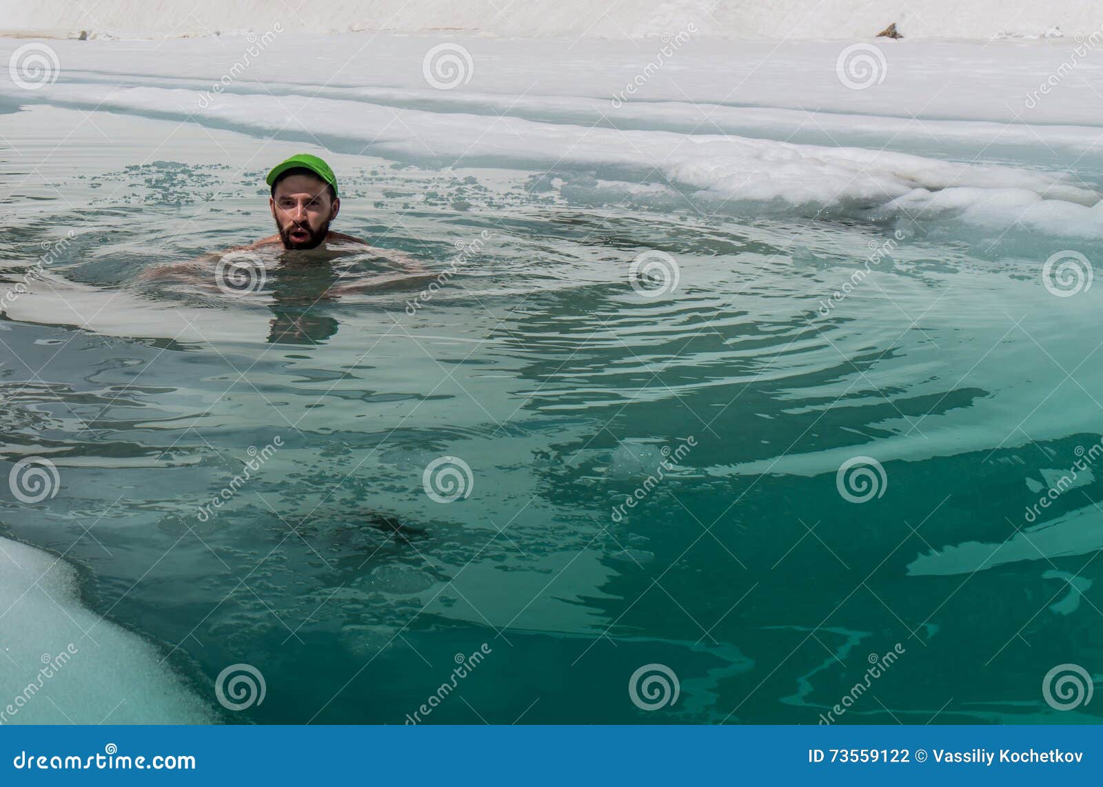 Young Man Bathing in the Ice Hole Stock Photo - Image of immersion ...