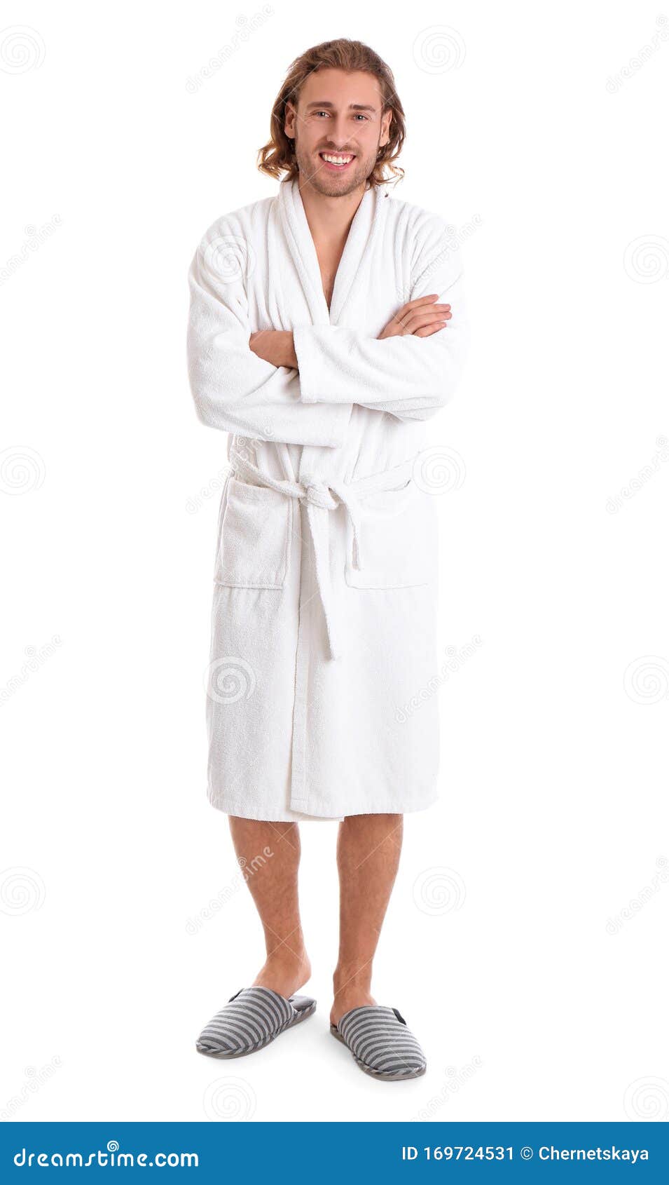 Young Man in Bathrobe on Background Stock Image - Image of morning ...