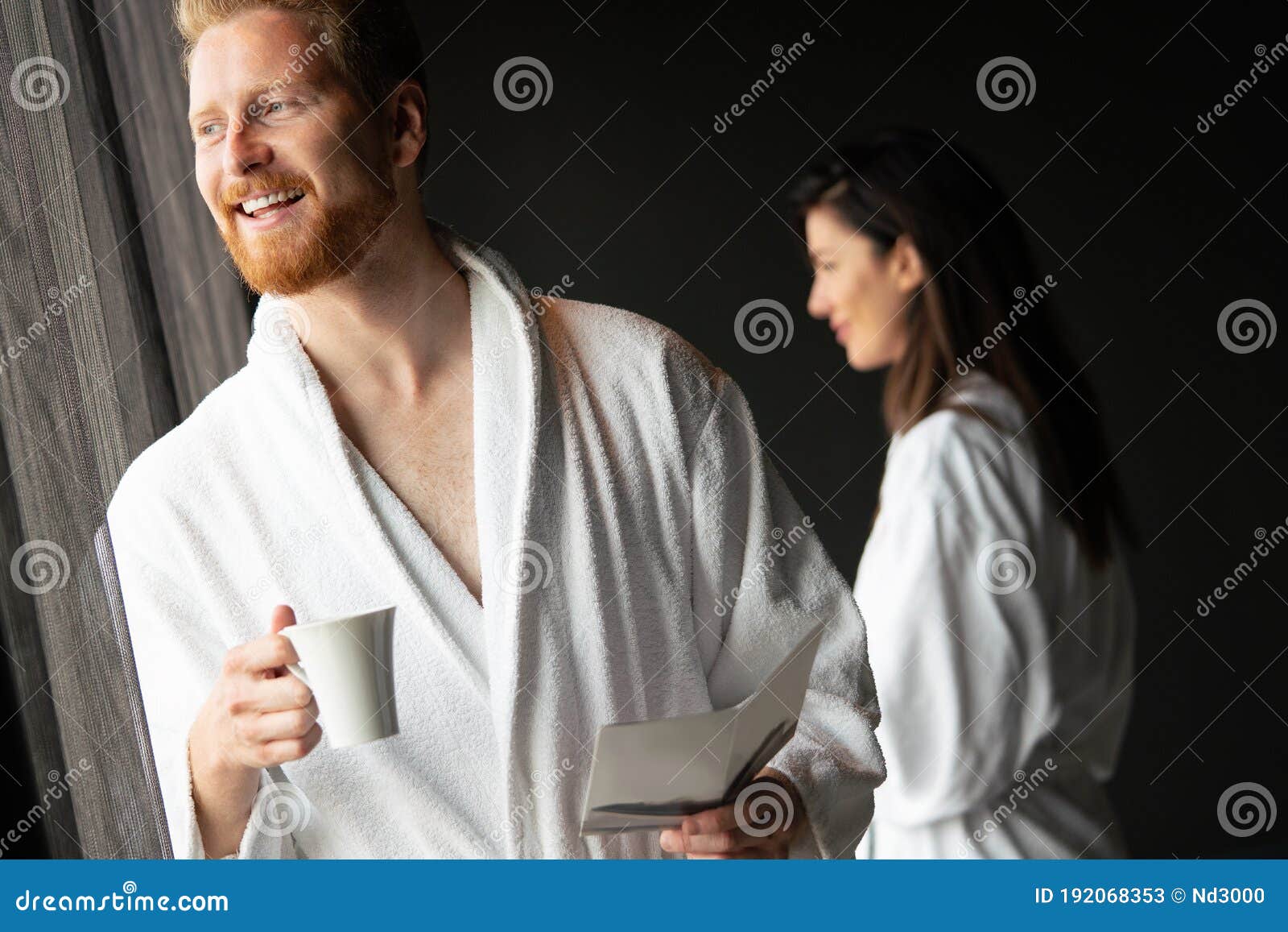 Young Man in Bathrobe Drinking Coffee at Home Stock Image - Image of ...