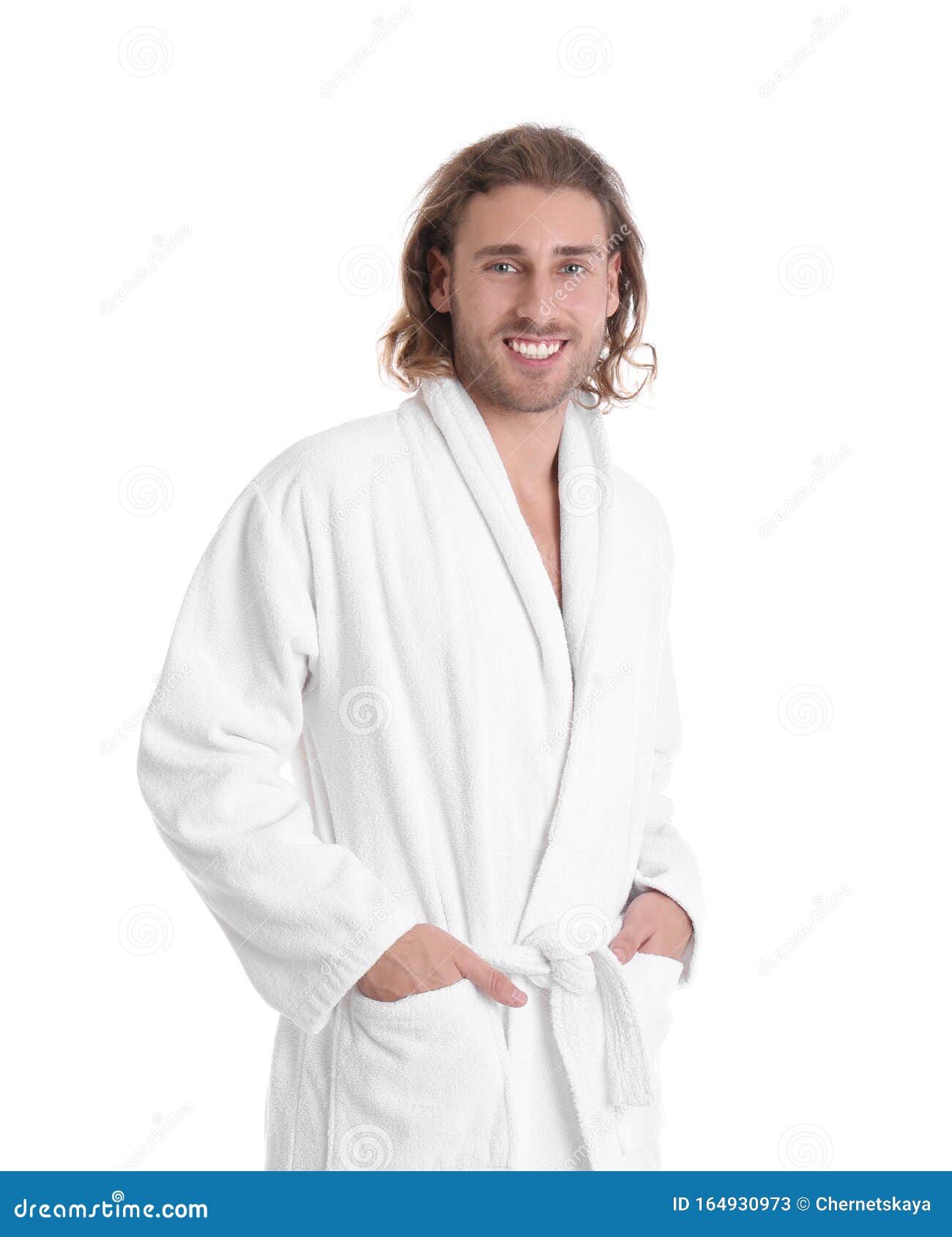 Young Man in Bathrobe on Background Stock Image - Image of bathrobe ...