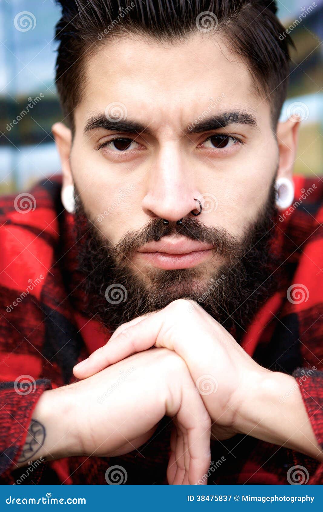 Young Man with Beard and Piercing Stock Image - Image of fashionable ...