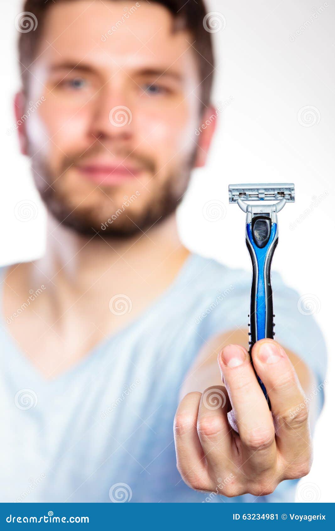Young Man with Beard Showing Razor Blade Stock Image - Image of double ...