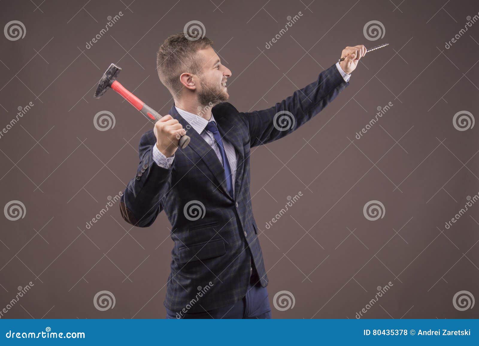 Young Man Beats Hammer on the Chisel Stock Photo - Image of hard ...