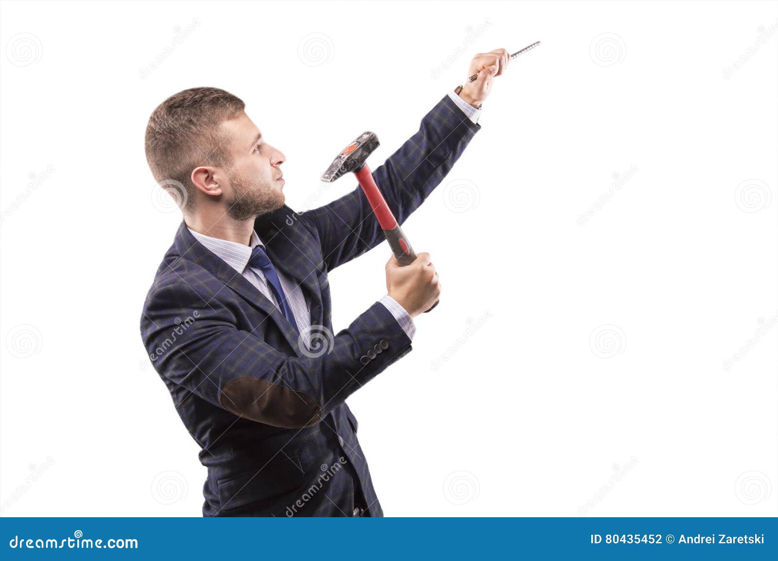 Young Man Beats Hammer on the Chisel Stock Photo - Image of person ...