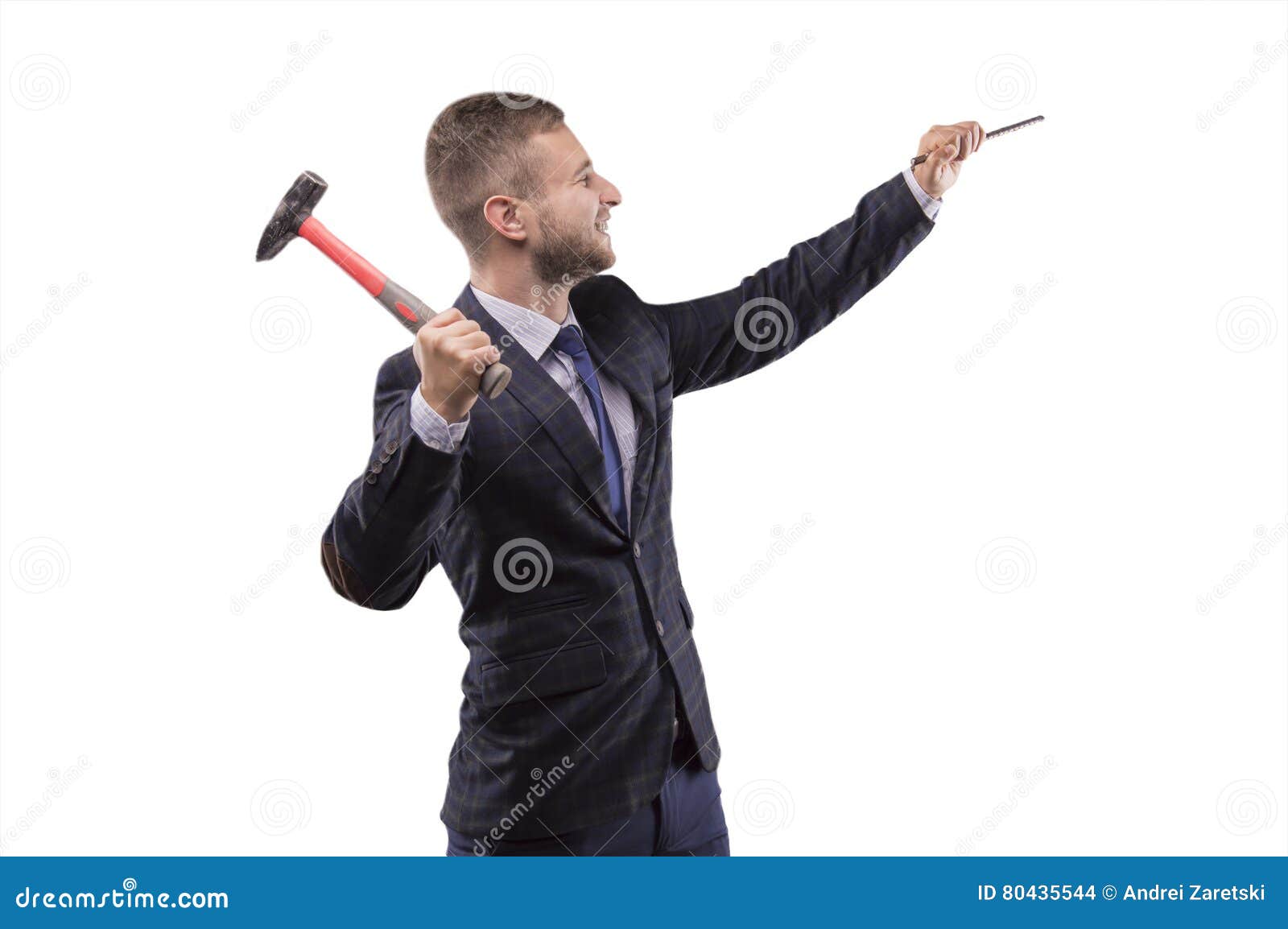 Young Man Beats Hammer on the Chisel Stock Photo - Image of boss ...