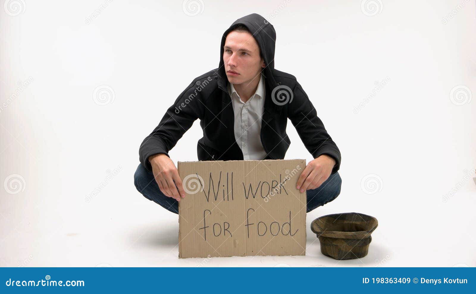 Young Man Begging Work for Food. Stock Image - Image of employee, pray ...