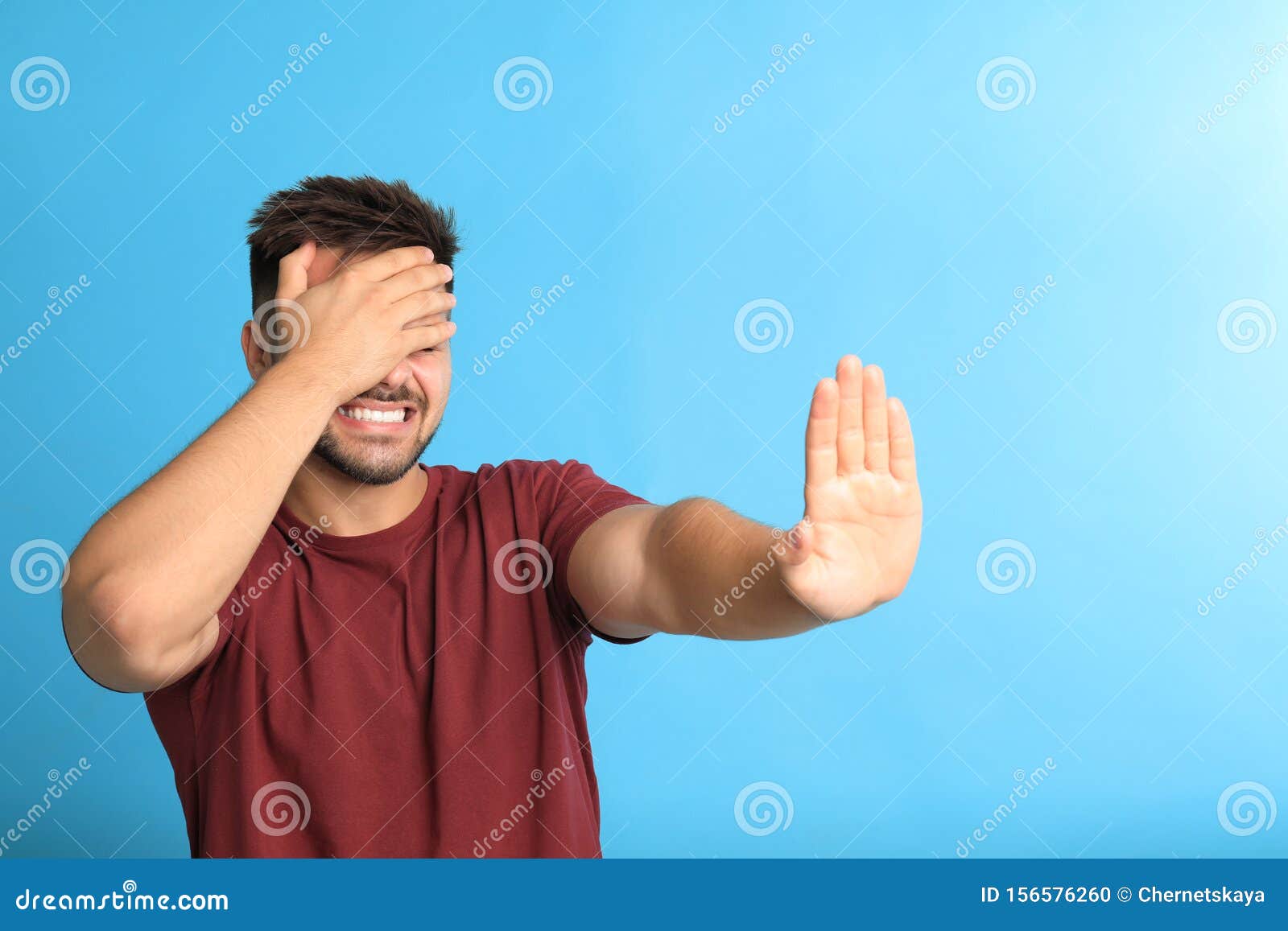 Man Being Blinded on Blue Background Stock Photo - Image of blinded ...