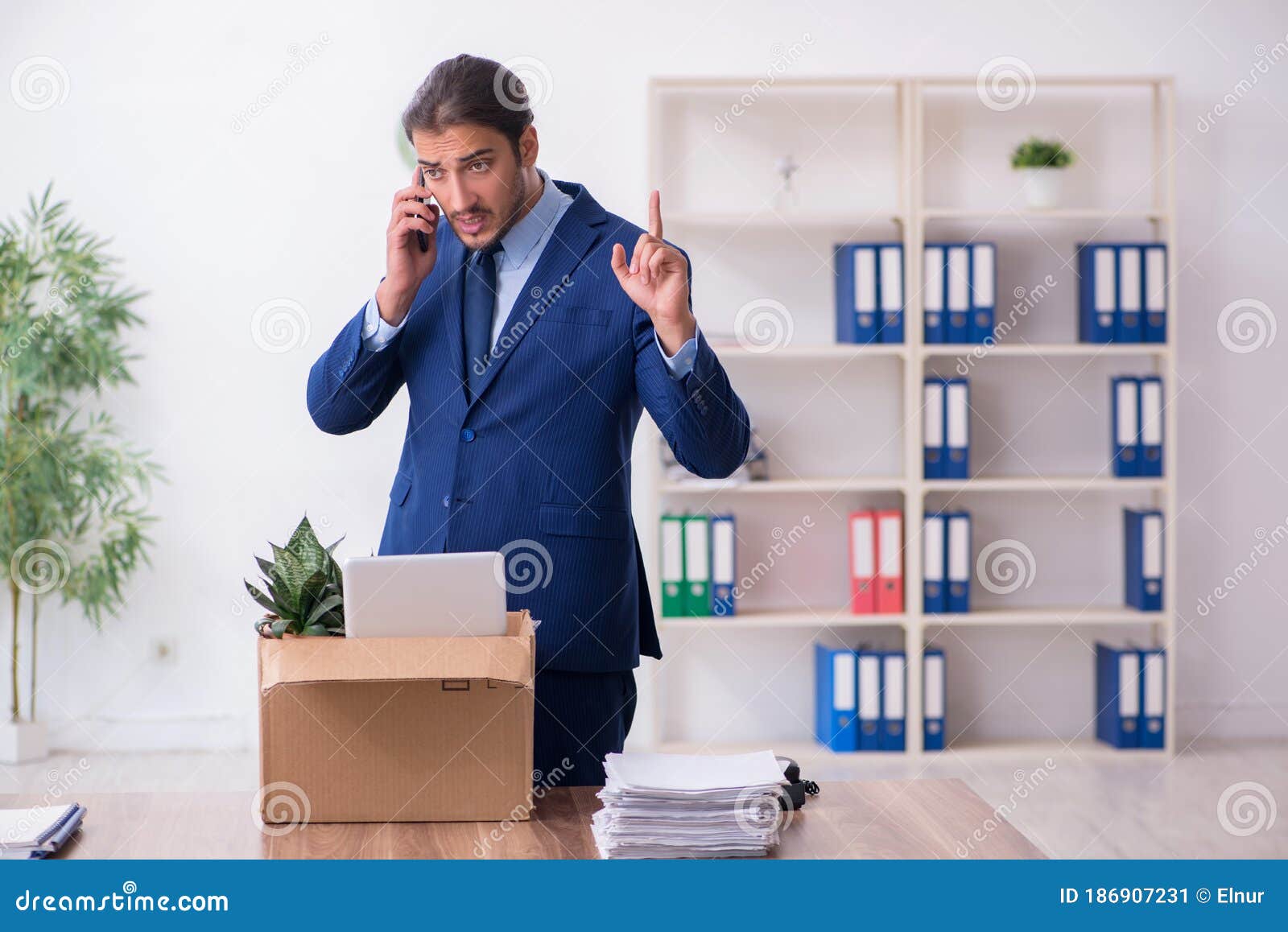 Young Man Being Fired from His Work Stock Image - Image of belongings ...