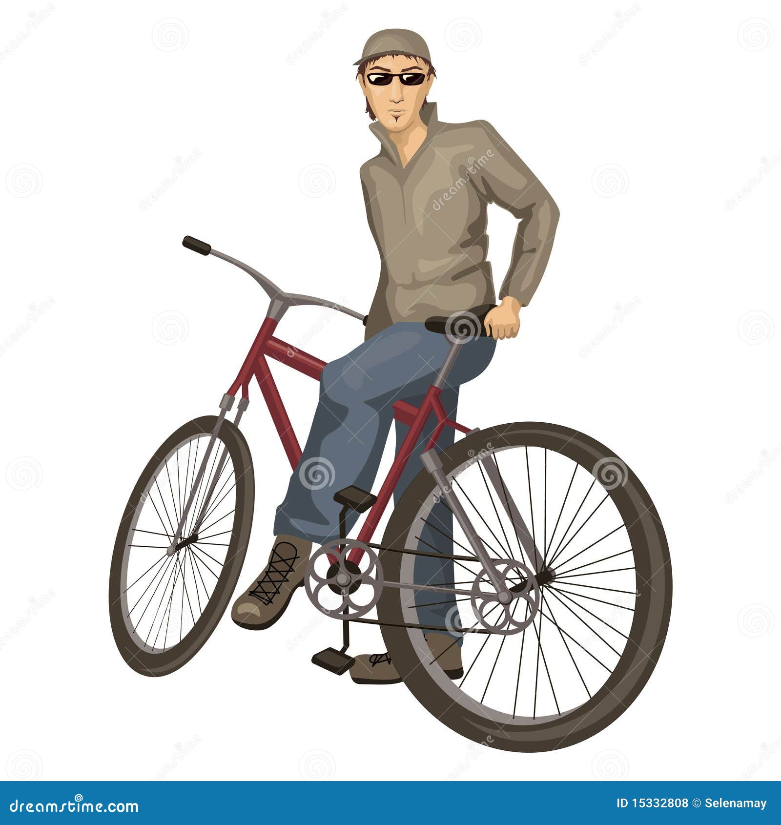 Young man on a bicycle stock vector. Illustration of sport - 15332808