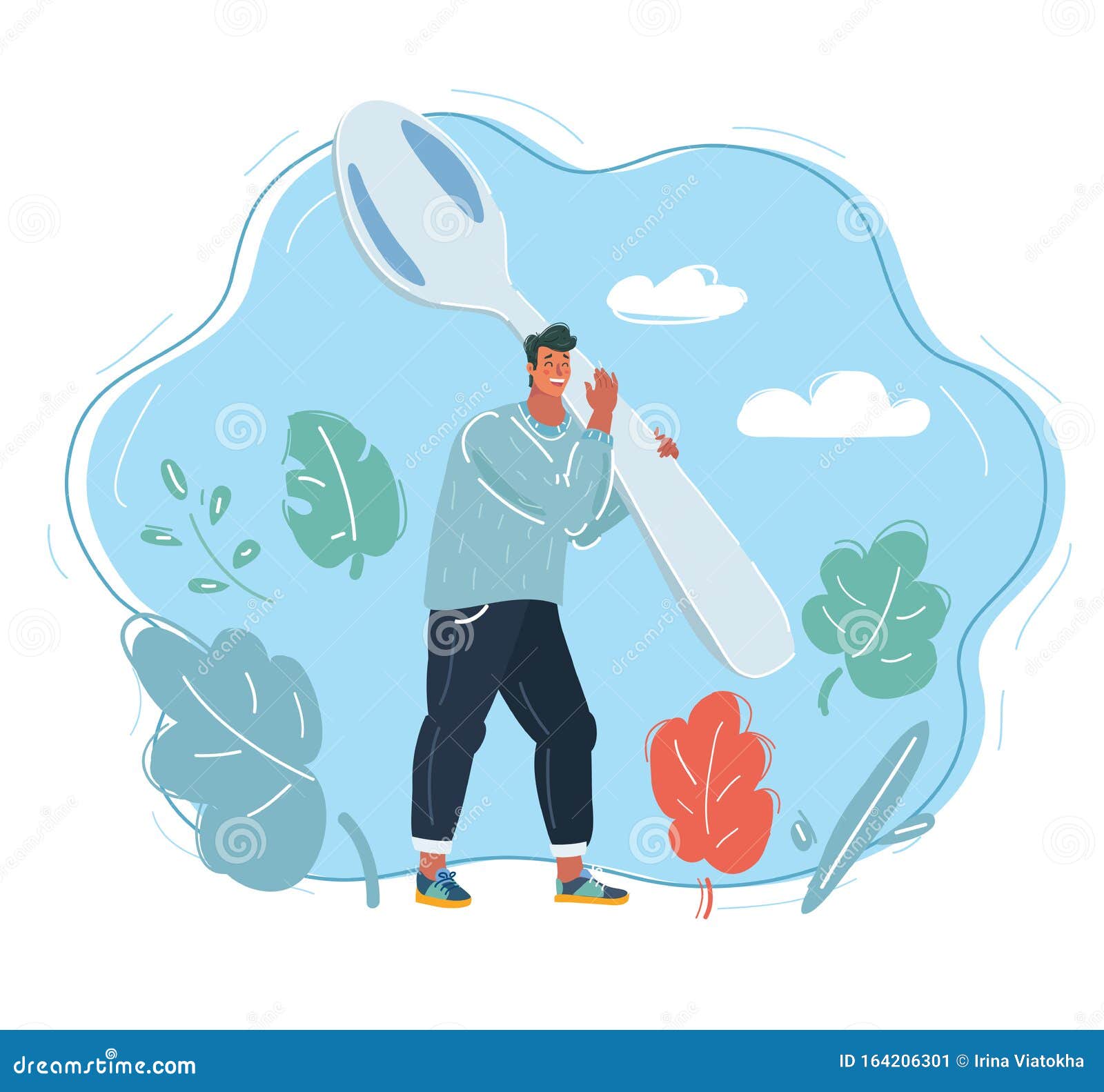 Young Man with big spoon stock illustration. Illustration of healthy ...