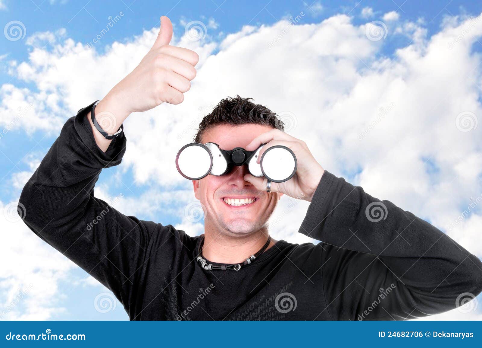 Young man with binoculars stock photo. Image of discovery - 24682706