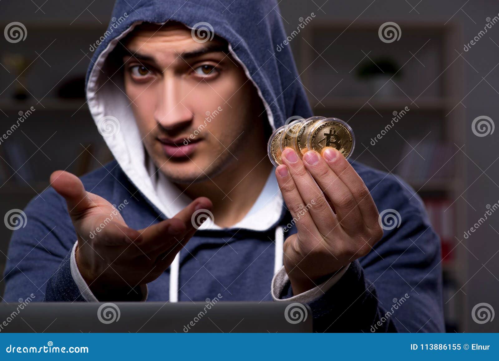 The Young Man in Bitcoin Mining Concept Stock Image - Image of bank ...