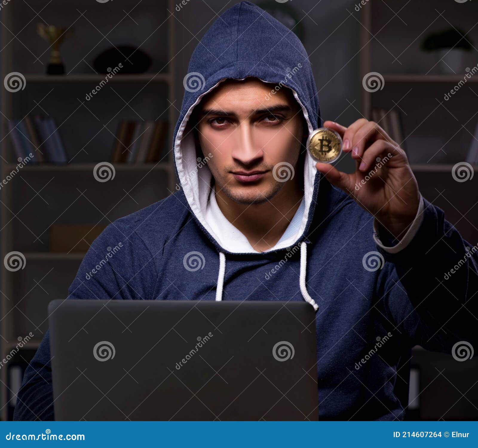 Young Man in Bitcoin Mining Concept Stock Photo - Image of crime ...