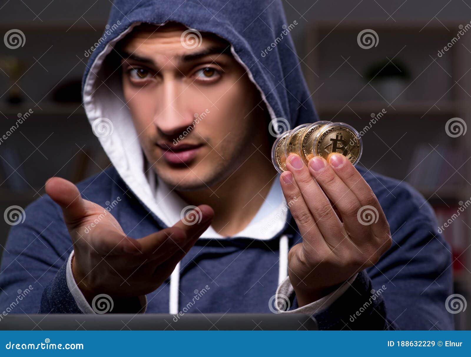 Young Man in Bitcoin Mining Concept Stock Image - Image of computer ...