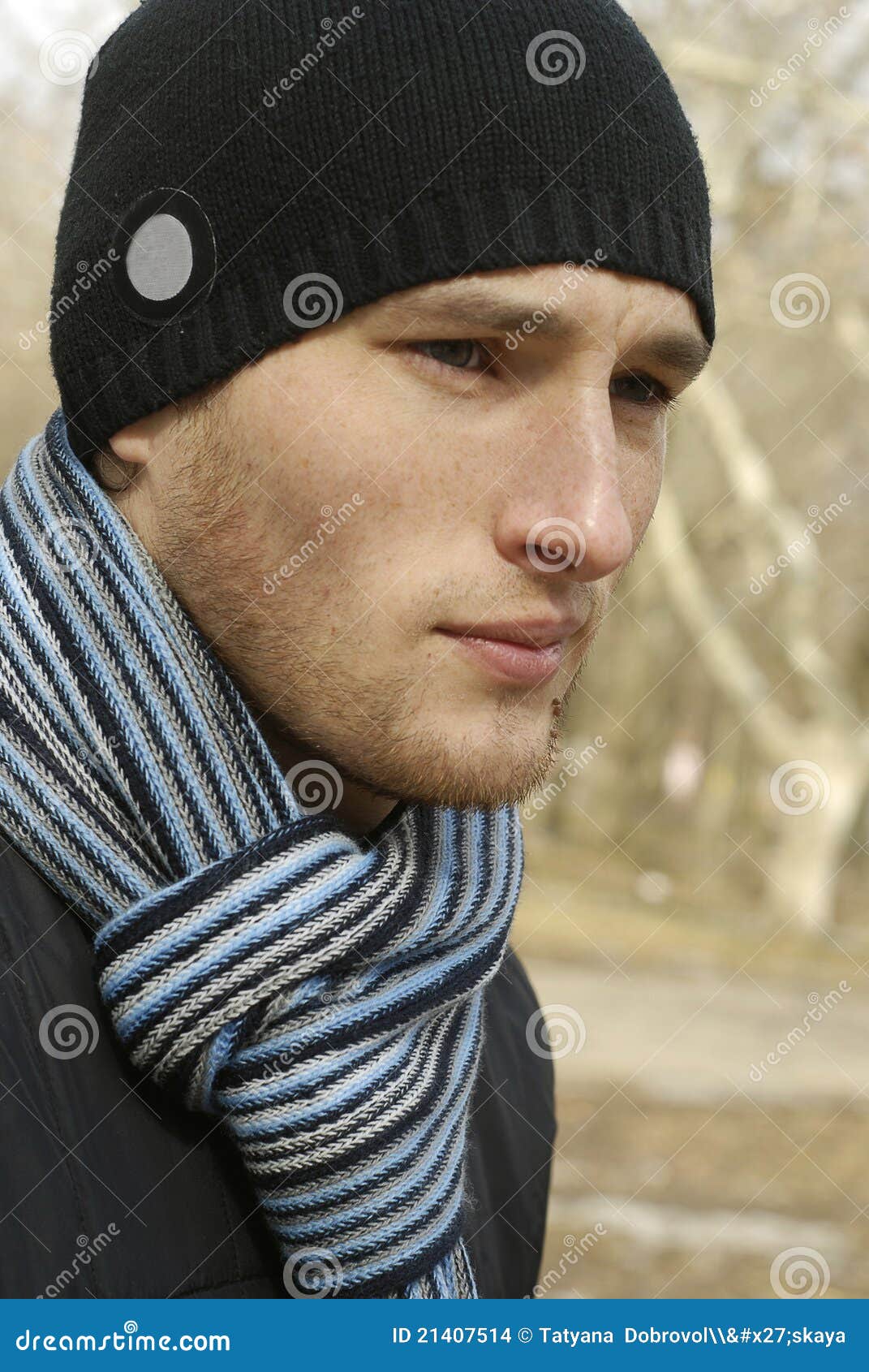 Young Man in Black Cap and Striped Scarf Stock Photo - Image of real ...