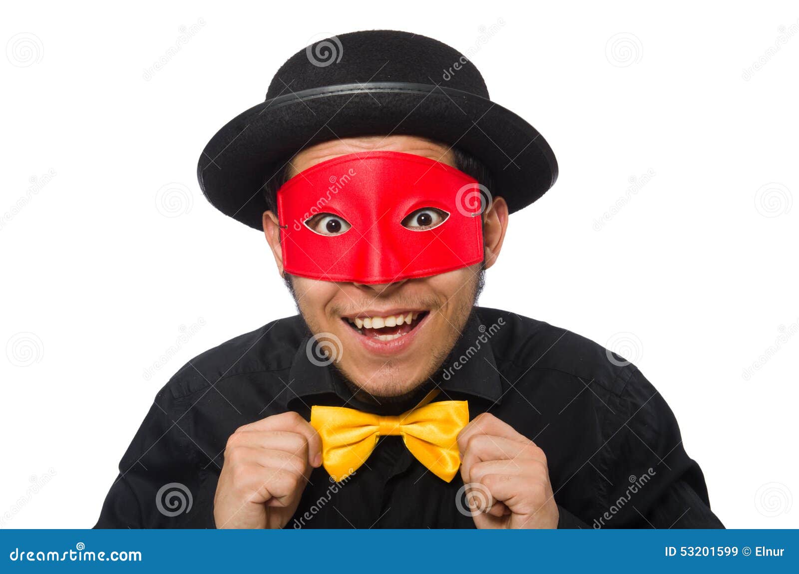 Young Man in Black Costume and Red Mask Isolated Stock Image - Image of ...