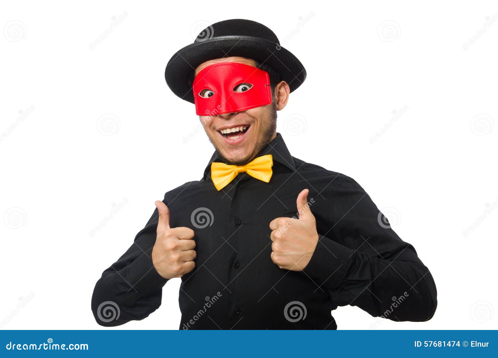Young Man in Black Costume and Red Mask Isolated Stock Photo - Image of ...