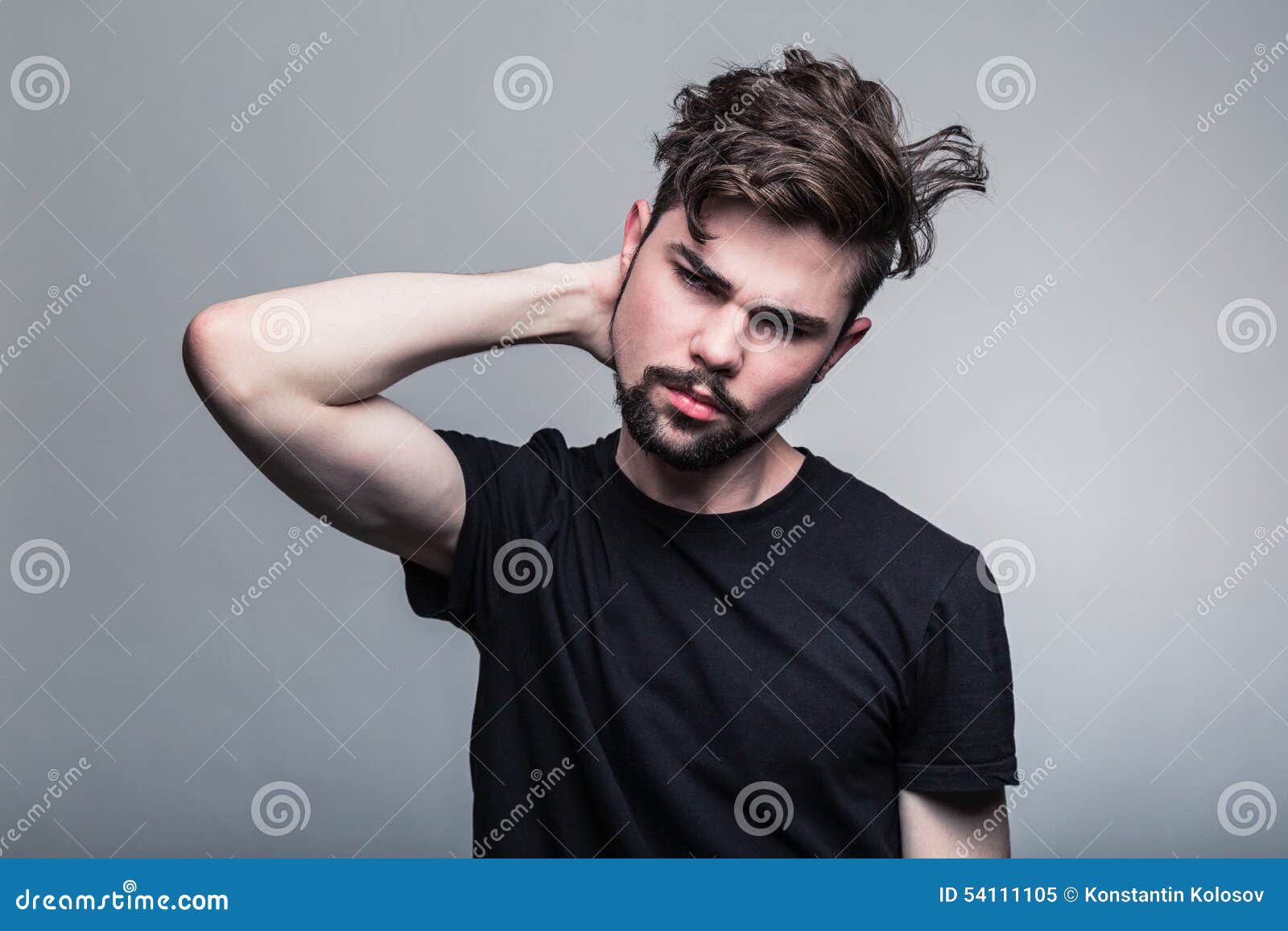 Young Man in Black Doubting Stock Image - Image of idea, expression ...