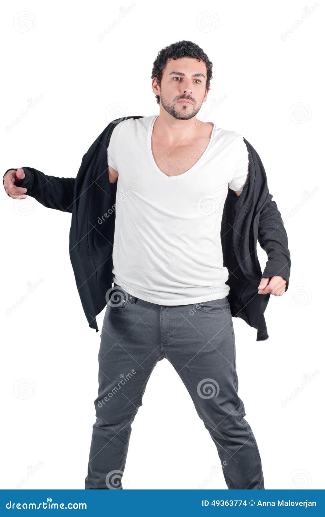 Young Man in Black Jacket Poses at Studio Stock Photo - Image of macho ...