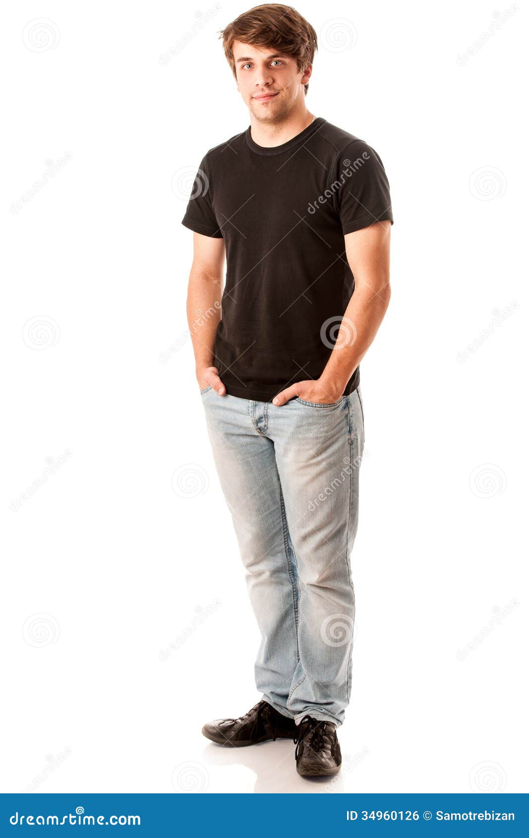 Young Man in Black Tshirt Isolated Over White Stock Photo - Image of ...