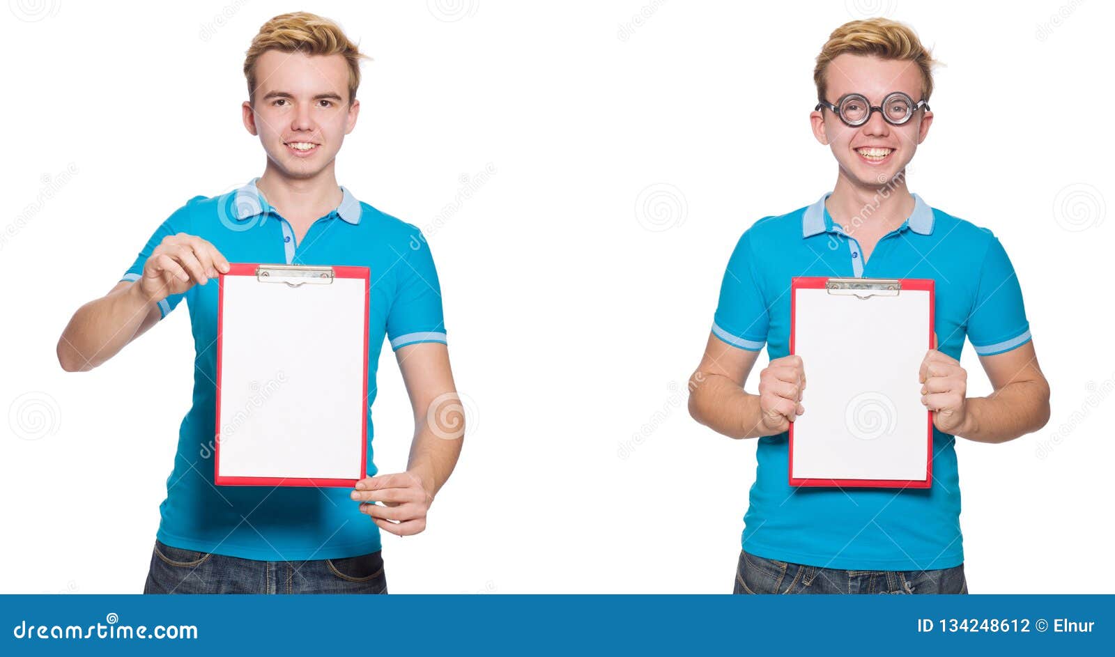 The Young Man with Blank Isolated on White Stock Photo - Image of ...