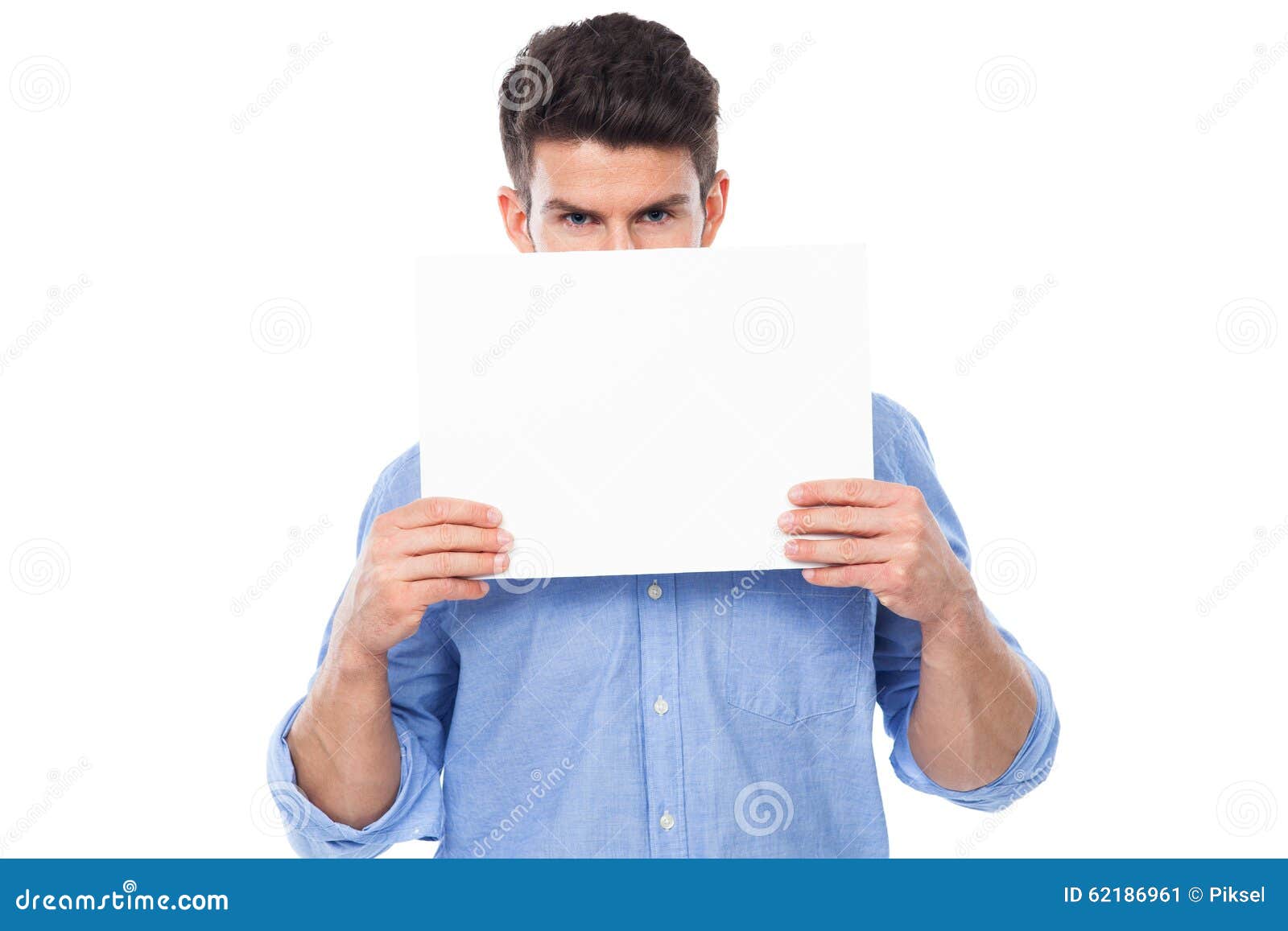 Young Man with Blank Poster Stock Image - Image of smiling, happy: 62186961