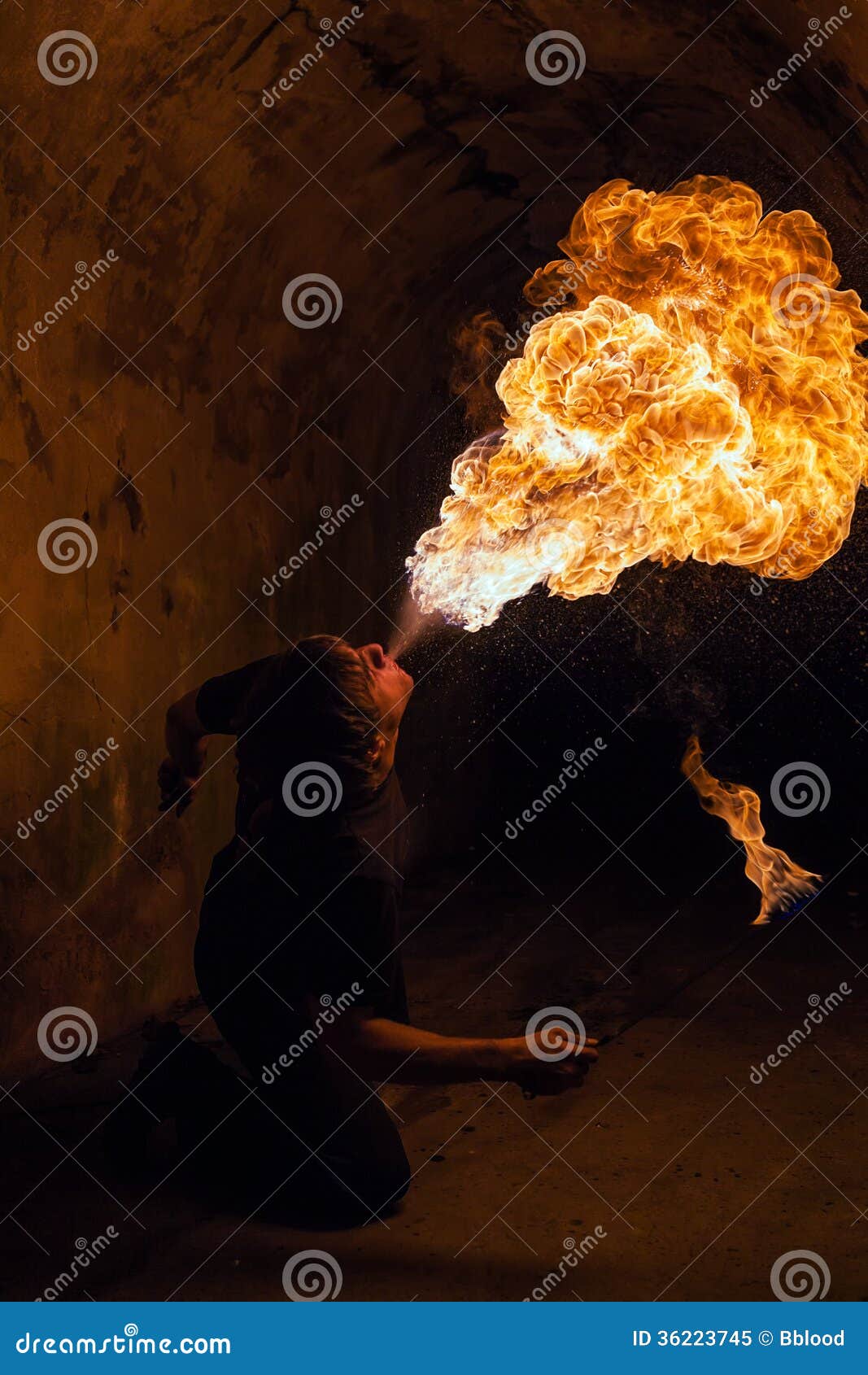 Young Man Blowing Fire from His Mouth Stock Image - Image of fireeater ...