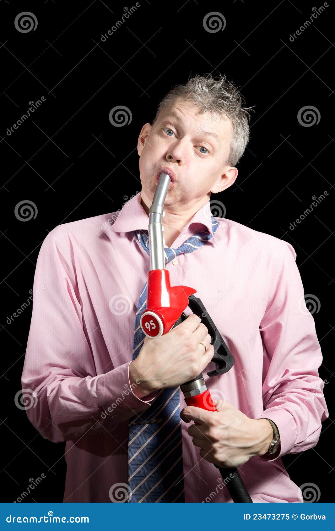 Young Man Blowing To Fuel Dispenser Stock Image - Image of cheek, price ...