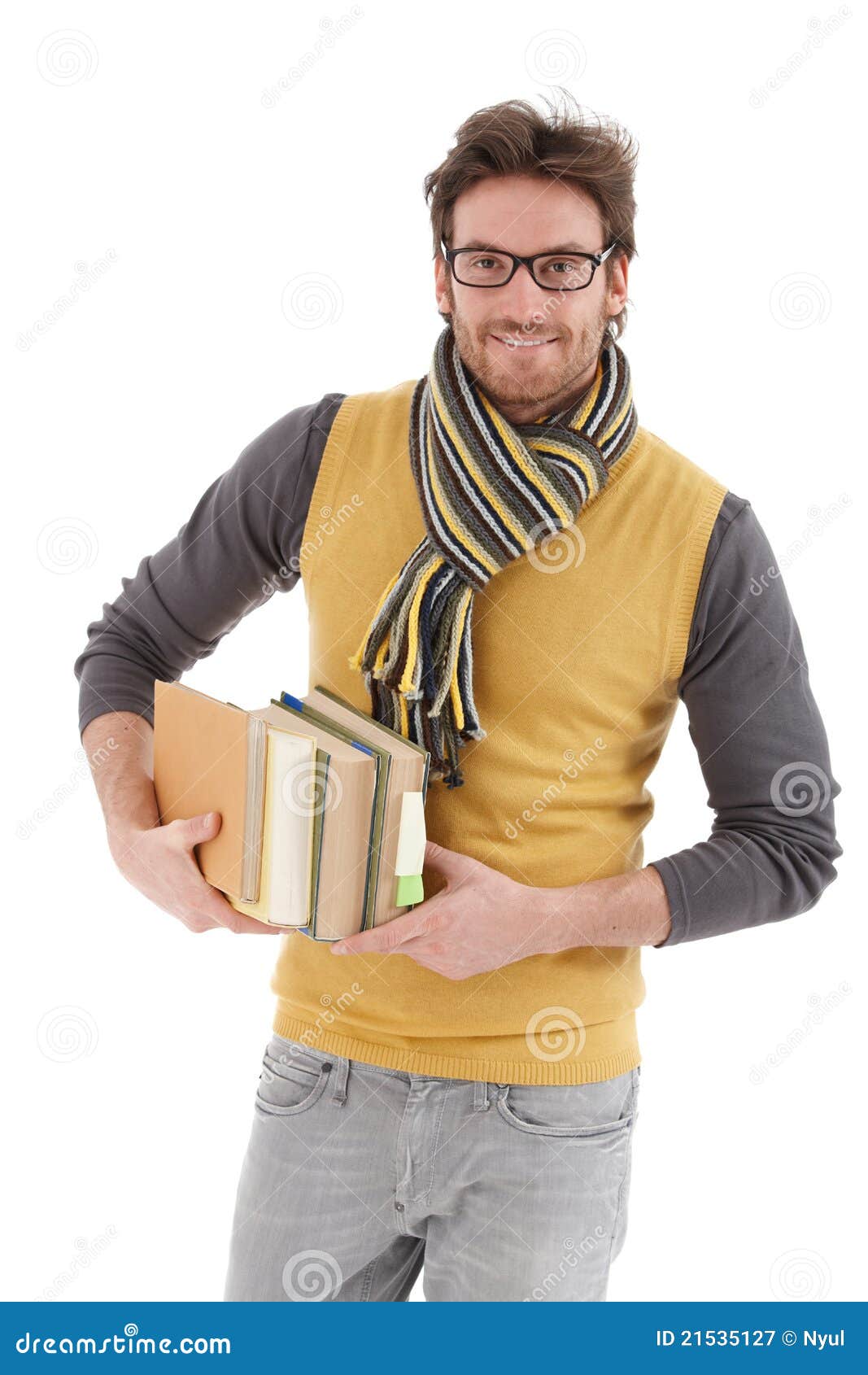 Young Man with Books Smiling Stock Image - Image of books, book: 21535127