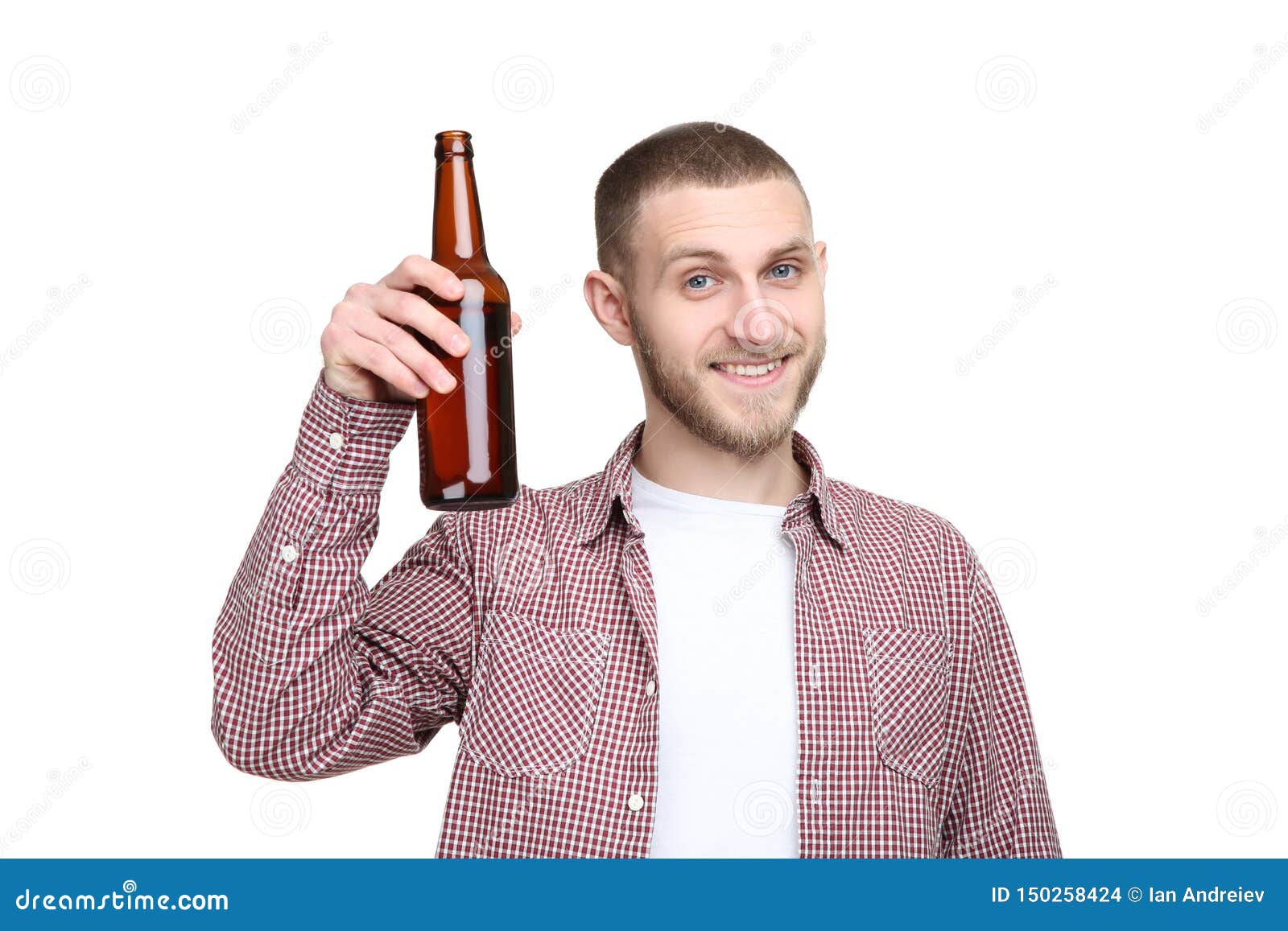 Man with bottle of beer stock photo. Image of hand, background - 150258424
