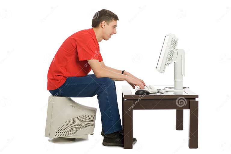 Young Man Bought a New Computer Stock Image - Image of portrait ...