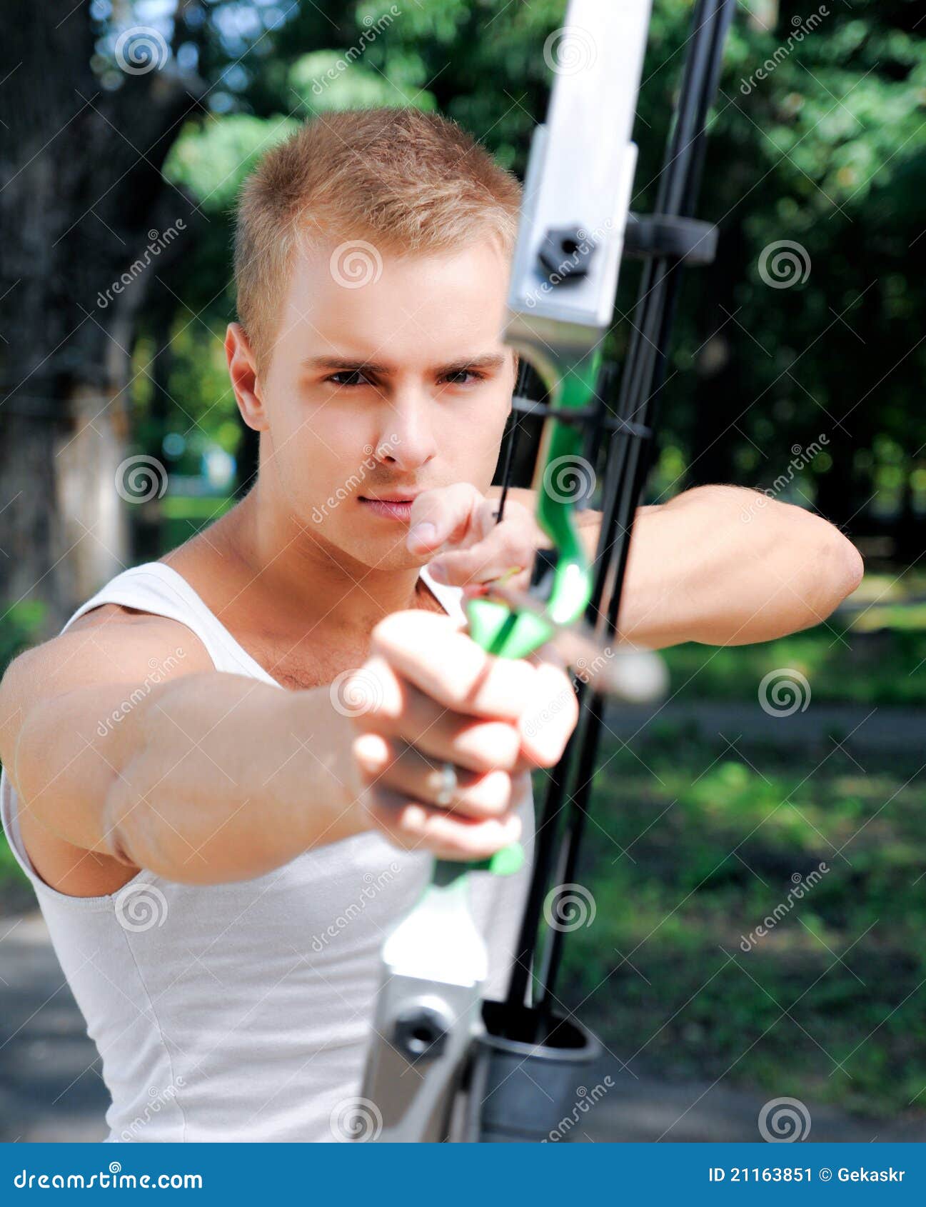 Young man with a bow stock image. Image of isolated, challenge - 21163851